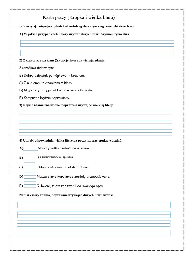 Karta Pracy Kropka I Wielka Litera | PDF