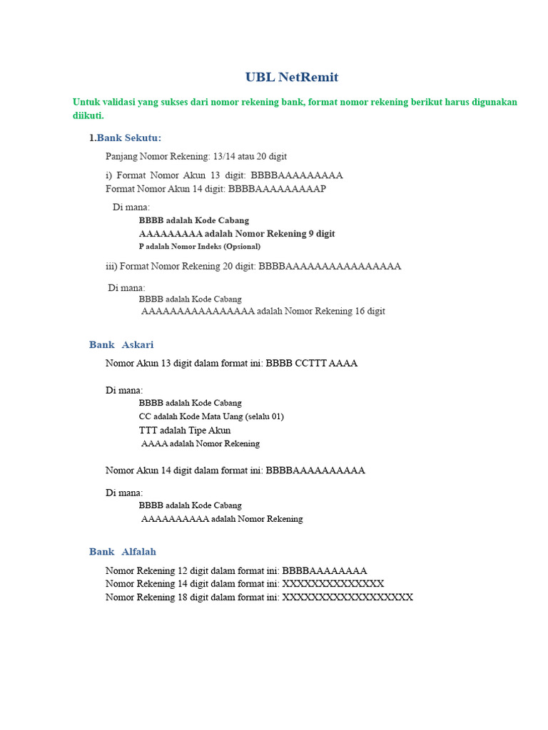 Format Nomor Rekening | PDF