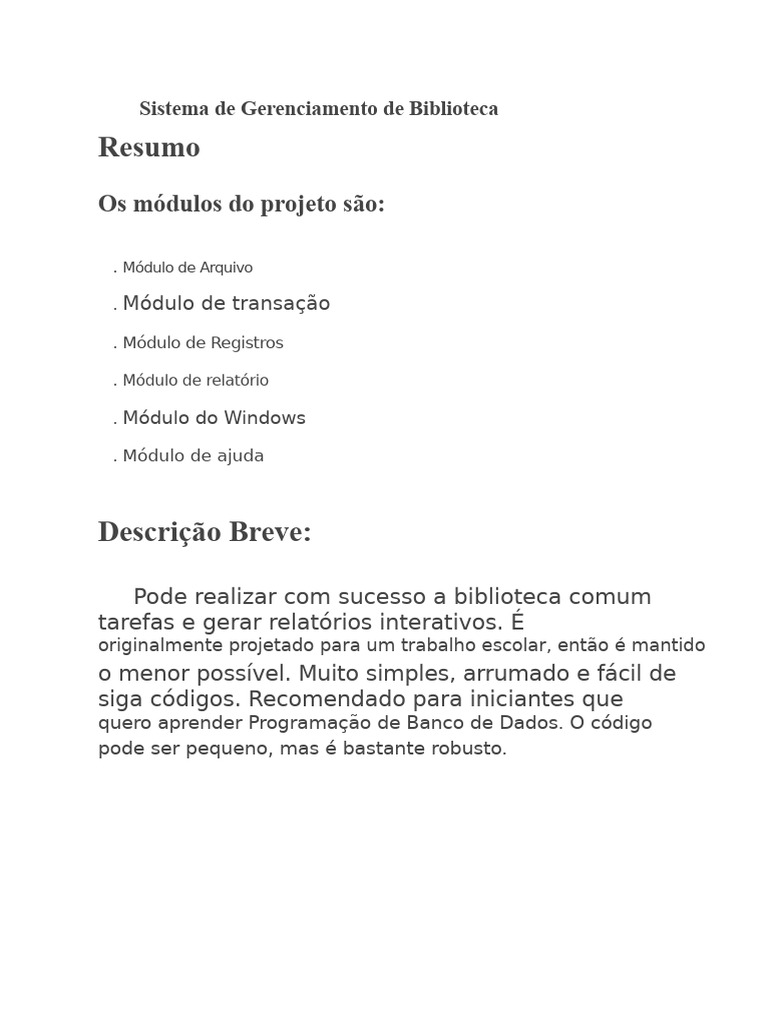 Sistema de Gestão de Bibliotecas | PDF | Microsoft Access | Bancos de dados
