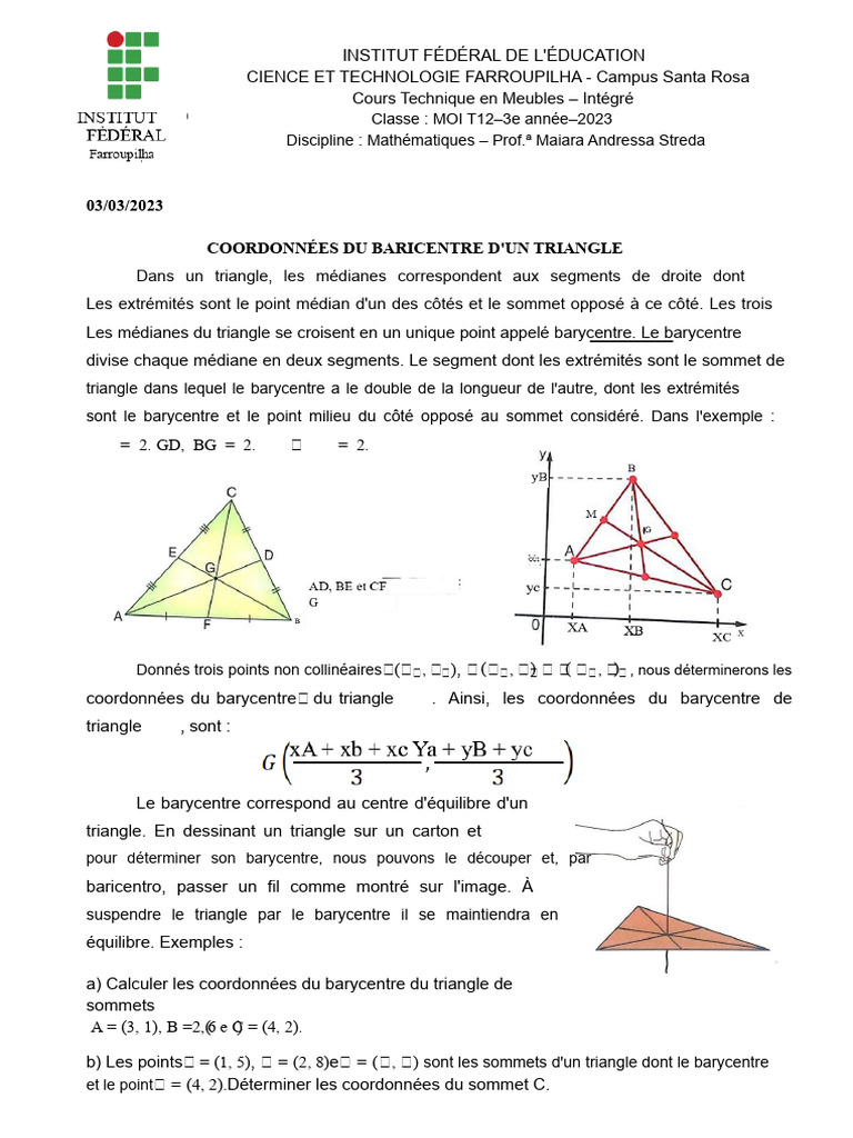 Coordonnées du barycentre d'un triangle | PDF | Triangle | Géométrie ...