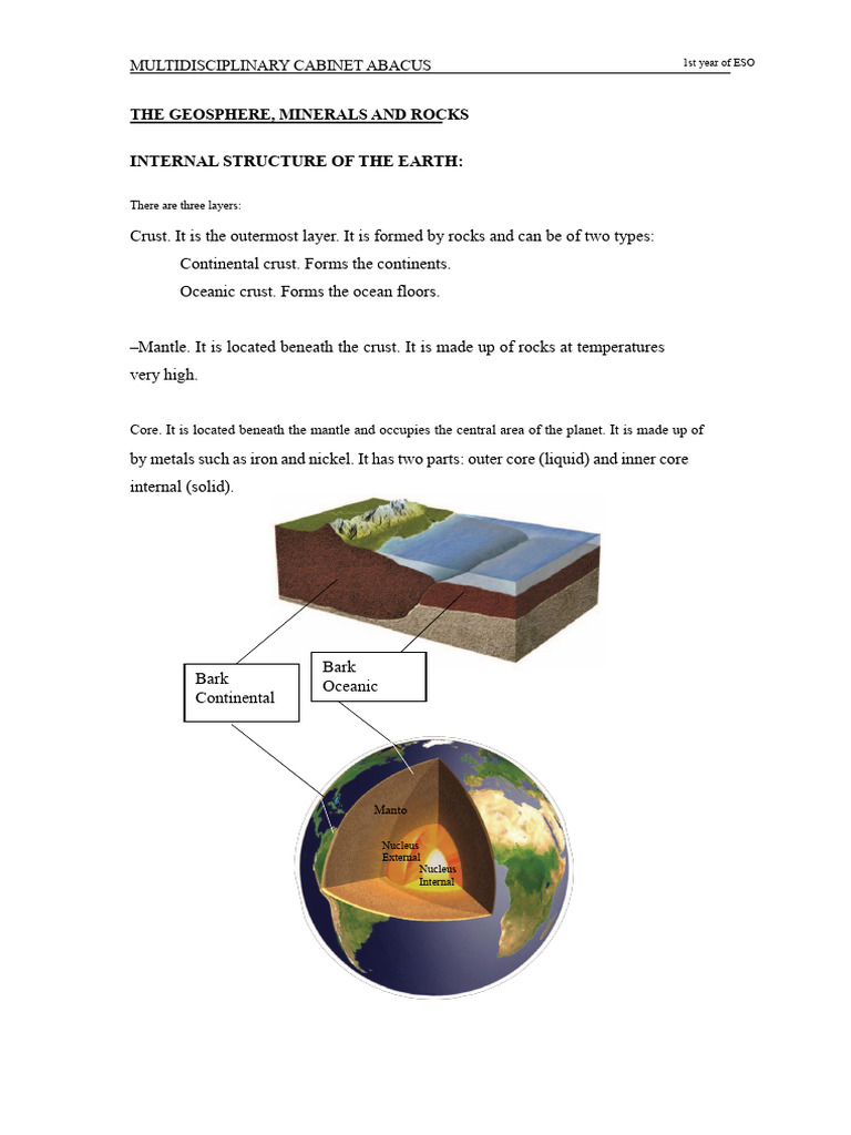 1st ESO Biology and Geology The Geosphere Minerals and Rocks | PDF ...