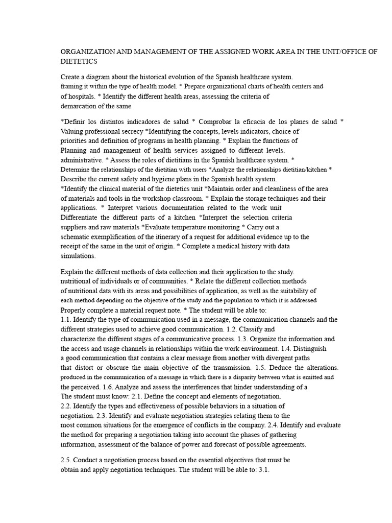 Organization and Management of The Assigned Work Area in The Dietetics ...