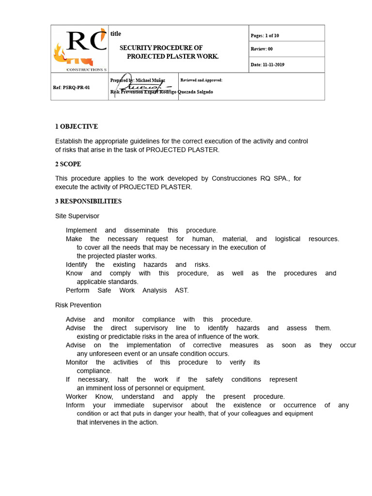 Projected Plaster Procedure | PDF | Personal Protective Equipment | Waste