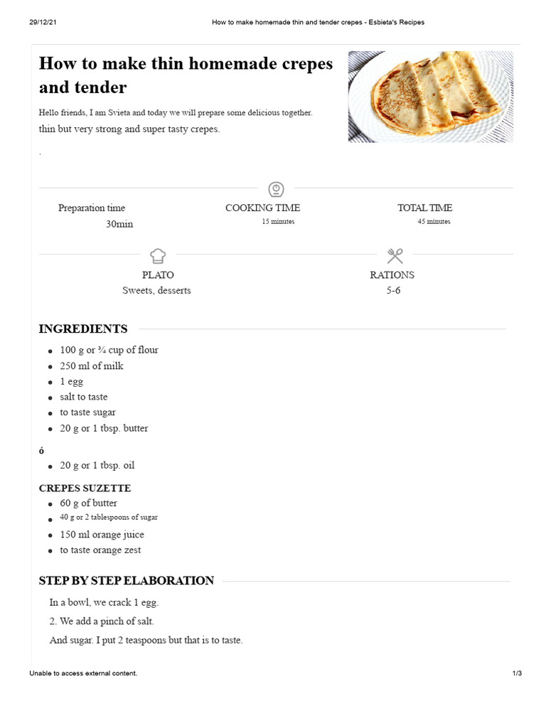 How To Make Thin and Tender Homemade Crepes - Esbieta's Recipes | PDF ...