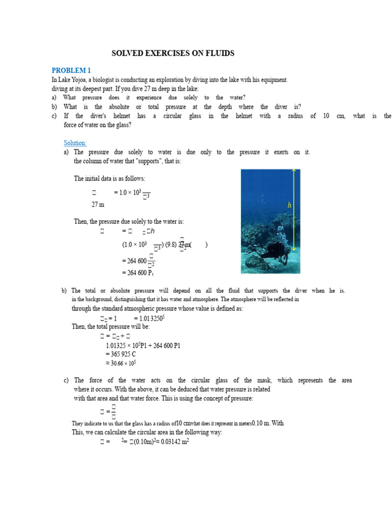 Solved Exercises On Fluids | PDF | Pressure | Density