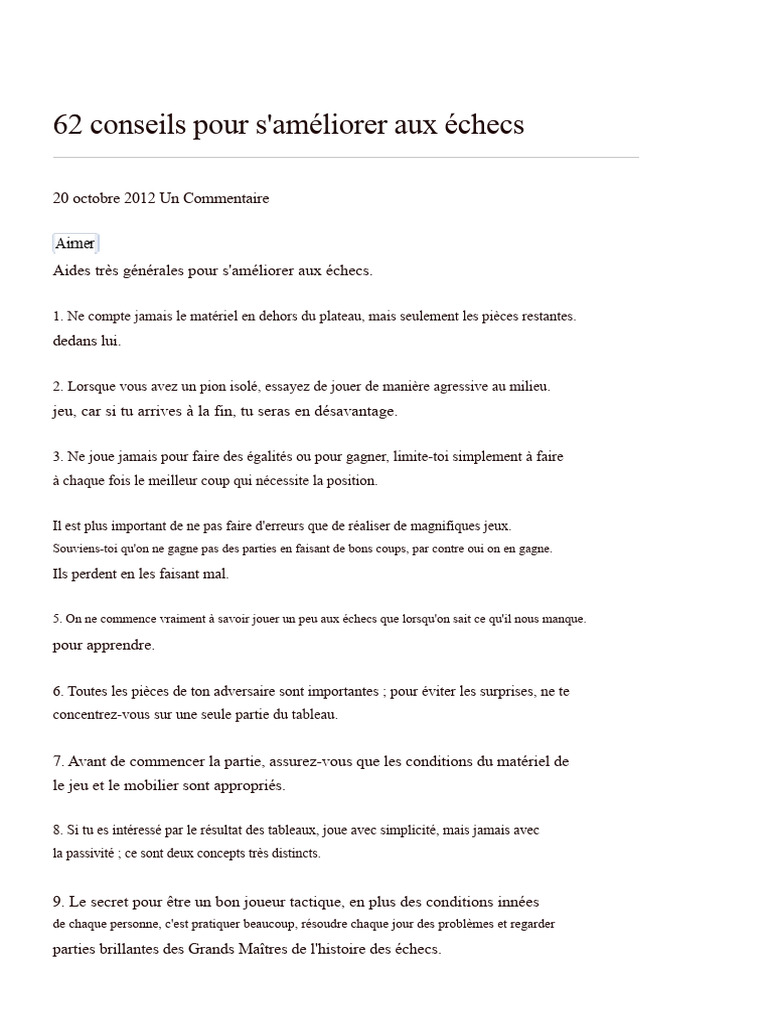 62 conseils pour exceller aux échecs | PDF | Échecs | Ouverture (échecs)