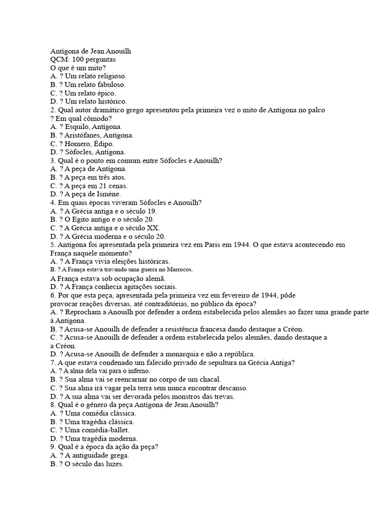 Antígona Pergunta Resposta - 2 | PDF