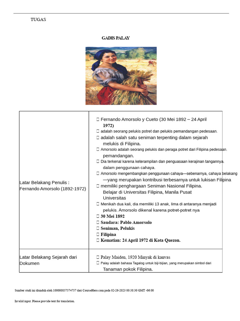 Analisis Lukisan Palay Maiden Amorsolo | PDF