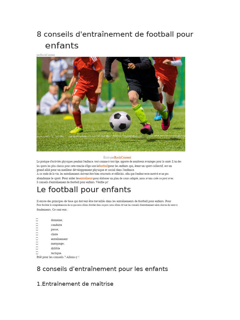 8 conseils pour entraîner le football enfant | PDF | Défenseur ...