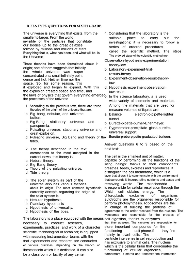 ICFES Science Questions for 6th Grade | PDF | Cell (Biology) | Organelle