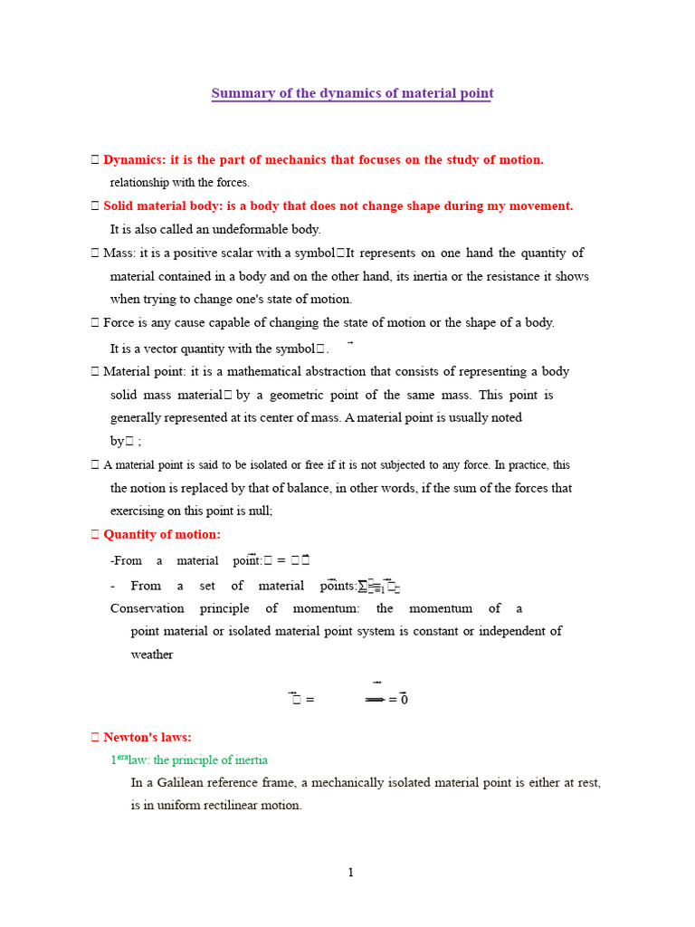 Dynamics of Material Points Explained | PDF | Force | Friction