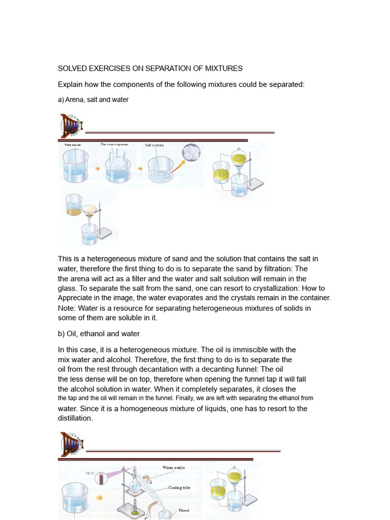 Solved Exercises On Separation of Mixtures | PDF