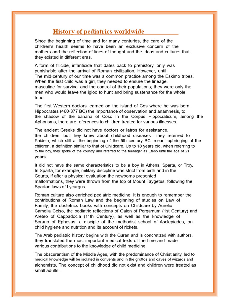 Global History of Pediatrics | PDF | Medicine | Pediatrics
