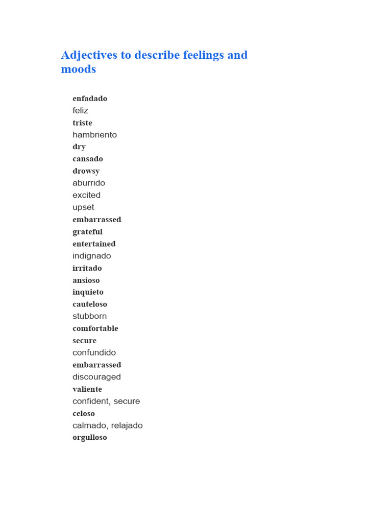 Adjectives To Describe Feelings and Moods | PDF