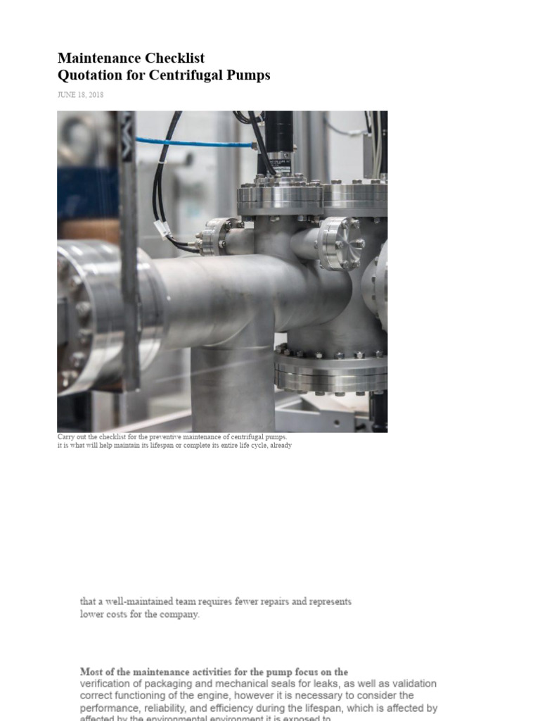 Checklist For Preventive Maintenance of Centrifugal Pumps | PDF | Pump ...