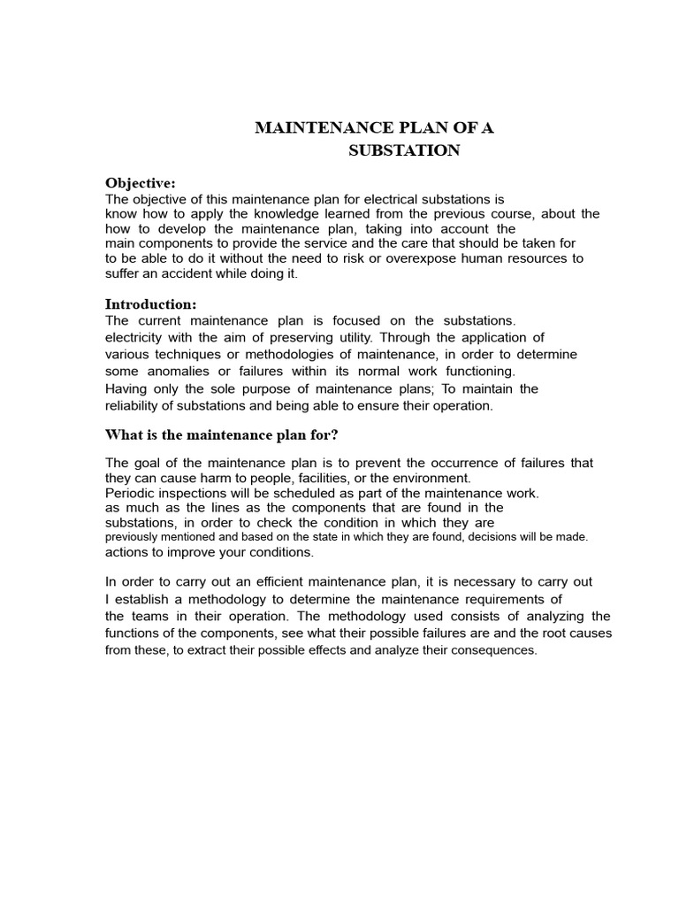 Maintenance Plan For An Electrical Substation | PDF | Transformer | Insulator (Electricity)