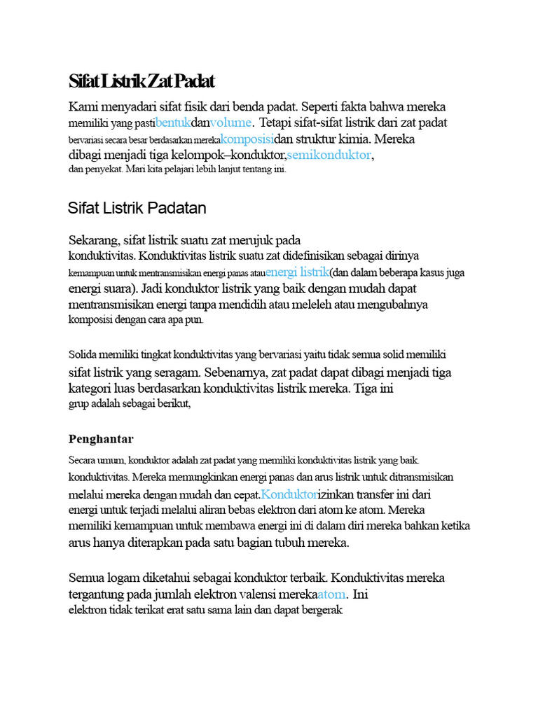 Sifat Listrik Zat Padat: Konduktor, Isolator, Semikonduktor | PDF