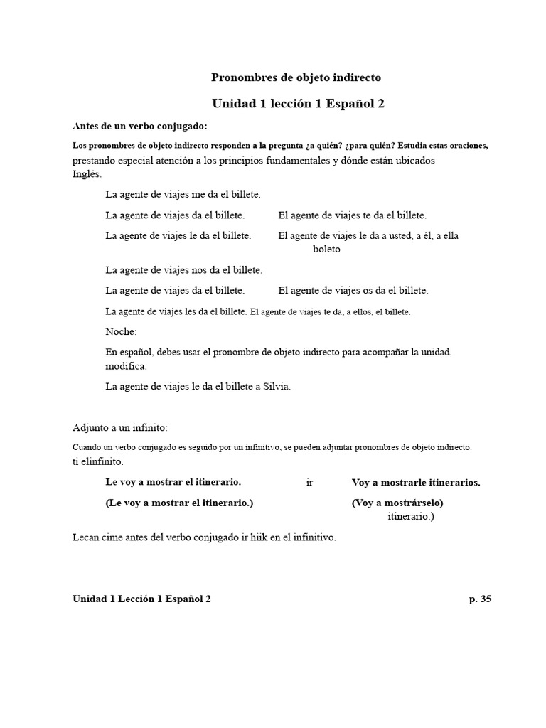 Pronombres de Objeto Indirecto | PDF | Objeto (gramática) | Verbo