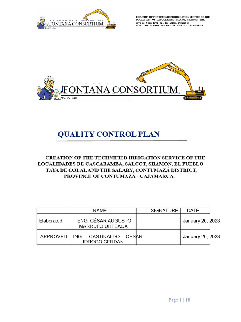 Quality Control Plan for Irrigation Project | PDF | Verification And ...