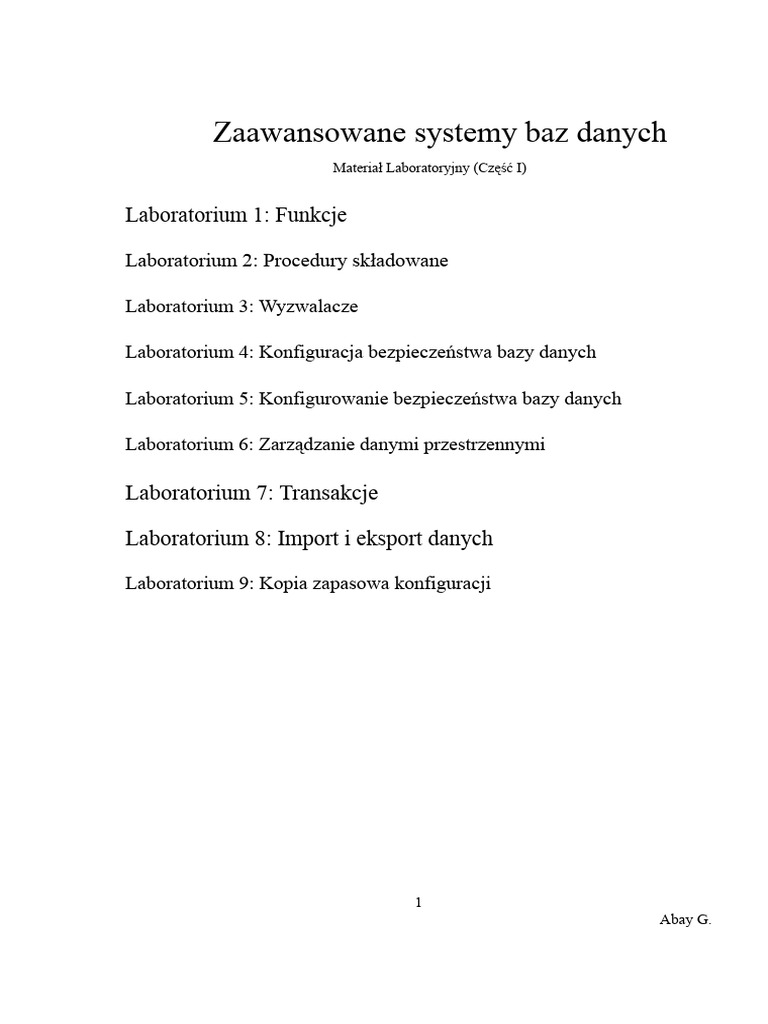 Zaawansowane Laboratorium Baz Danych | PDF