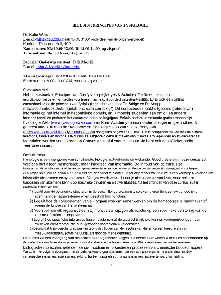 Biol 3103 Syllabus en Schema SP 19 | PDF