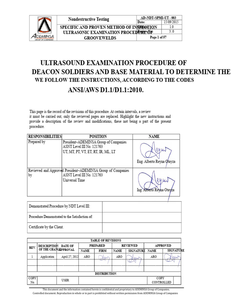 UT Procedure AWS D1.1 | PDF | Nondestructive Testing | Welding