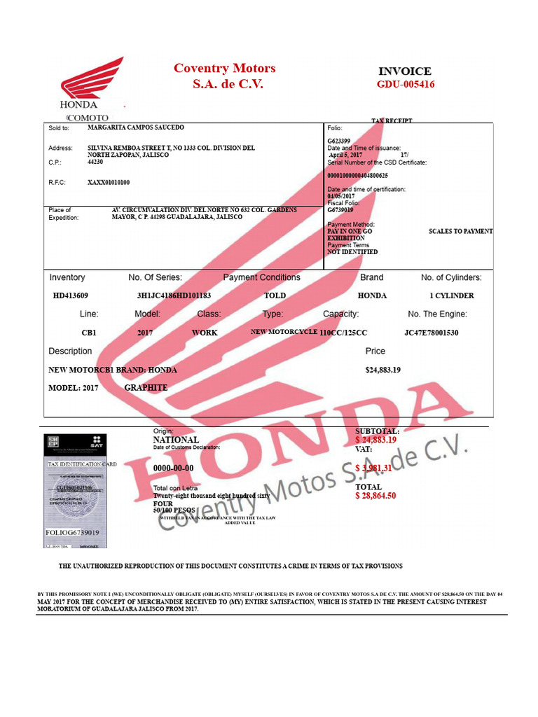 Vsip - Info - Honda cb1 Invoice PDF Free | PDF | Invoice | Business