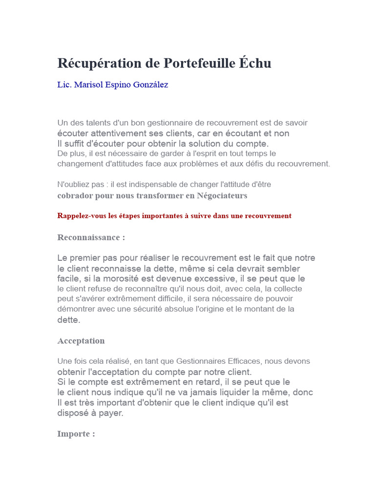Stratégies de Recouvrement de Créances Échues | PDF | Facture | Dettes