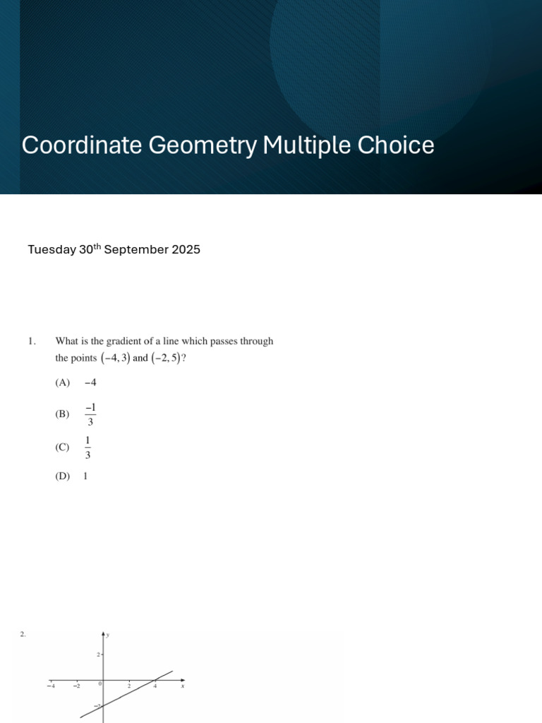 Coordinate Geometry Multiple Choice 30.9.25 | PDF