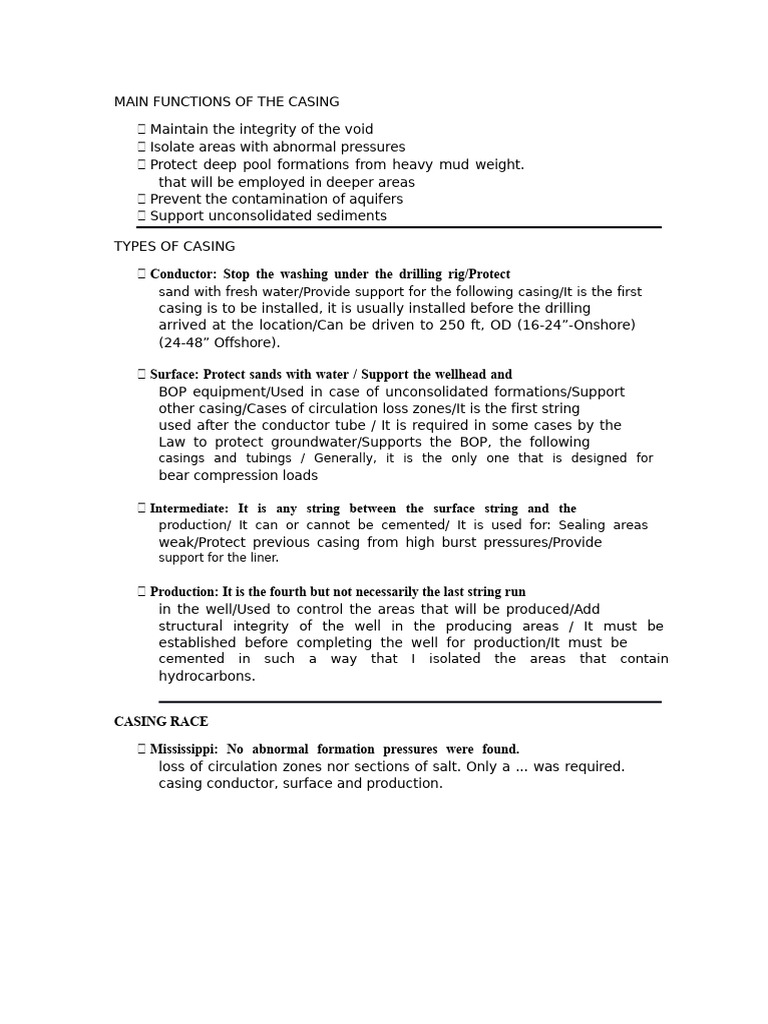 Main Functions of The Casing | PDF | Casing (Borehole) | Pipe (Fluid Conveyance)