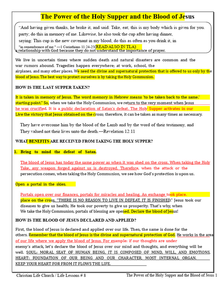 The Power of The Holy Supper and The Blood of Jesus | PDF | Eucharist ...