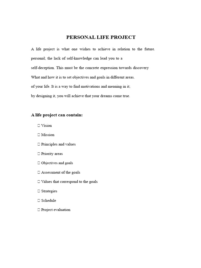 Personal Life Project Model | PDF | Goal