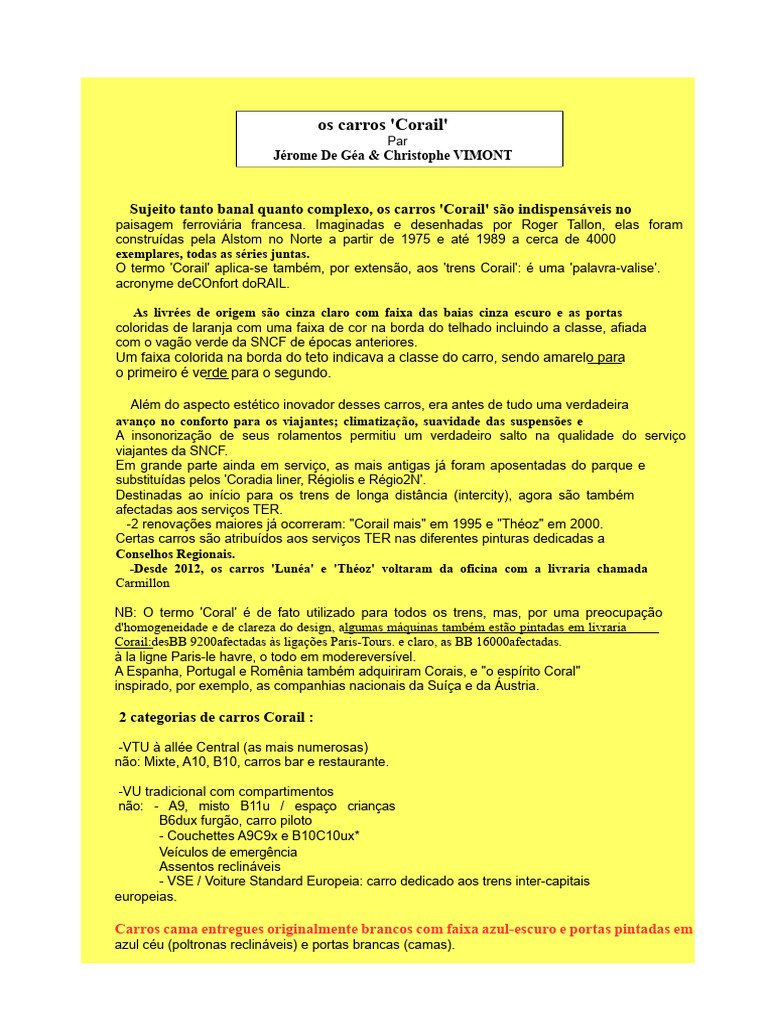 MATERIAL FERROVIÁRIO: Os Carros 'Corail'. Por J. de Gea e Ch. Vimont. | PDF | Carro