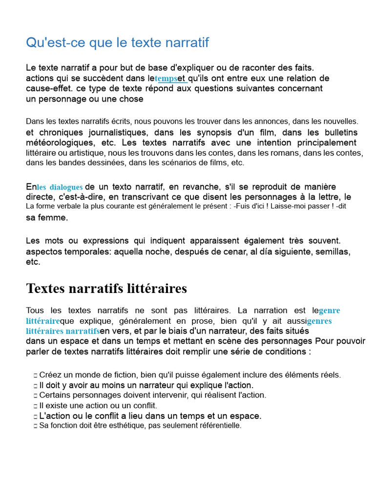 Définition et caractéristiques du texte narratif | PDF | Romans | Récit