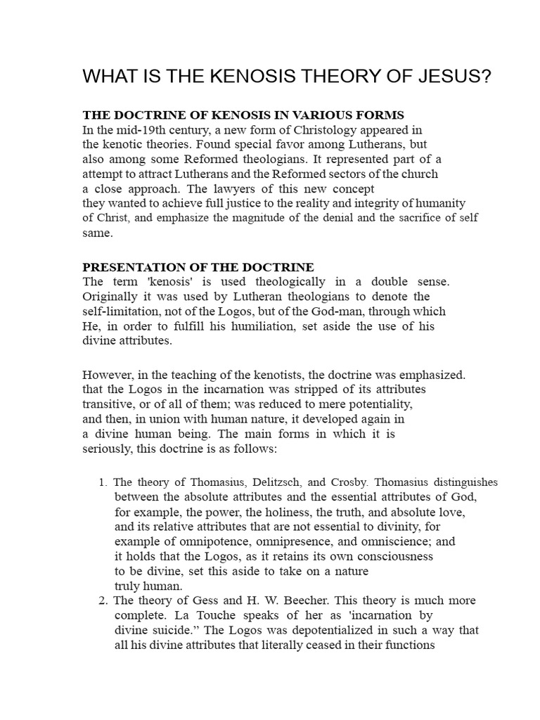 Understanding the Kenosis Theory | PDF | Jesus | Christology