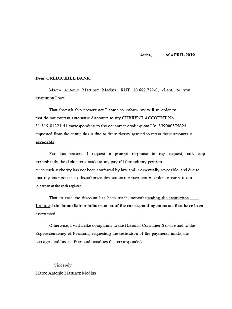 LETTER - Revoke Bank Mandate | PDF