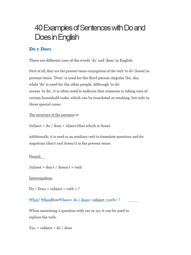 40 Sentences Using Do and Does | PDF | Question | Verb