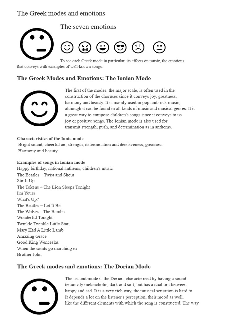 Greek Modes and Their Emotional Impact | PDF | Mode (Music)