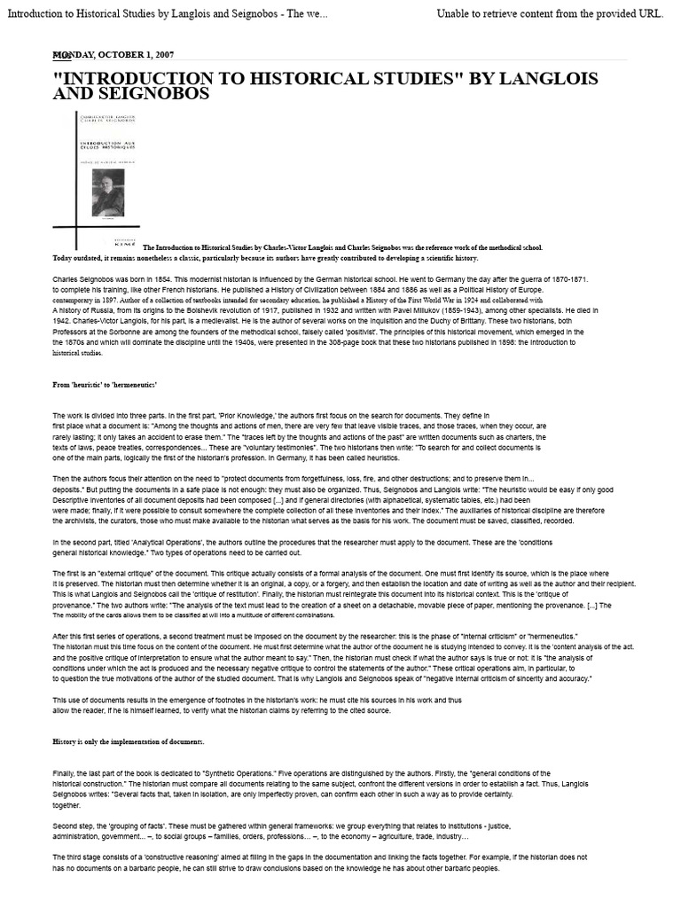 Historical Methodology by Langlois & Seignobos | PDF | Historian ...
