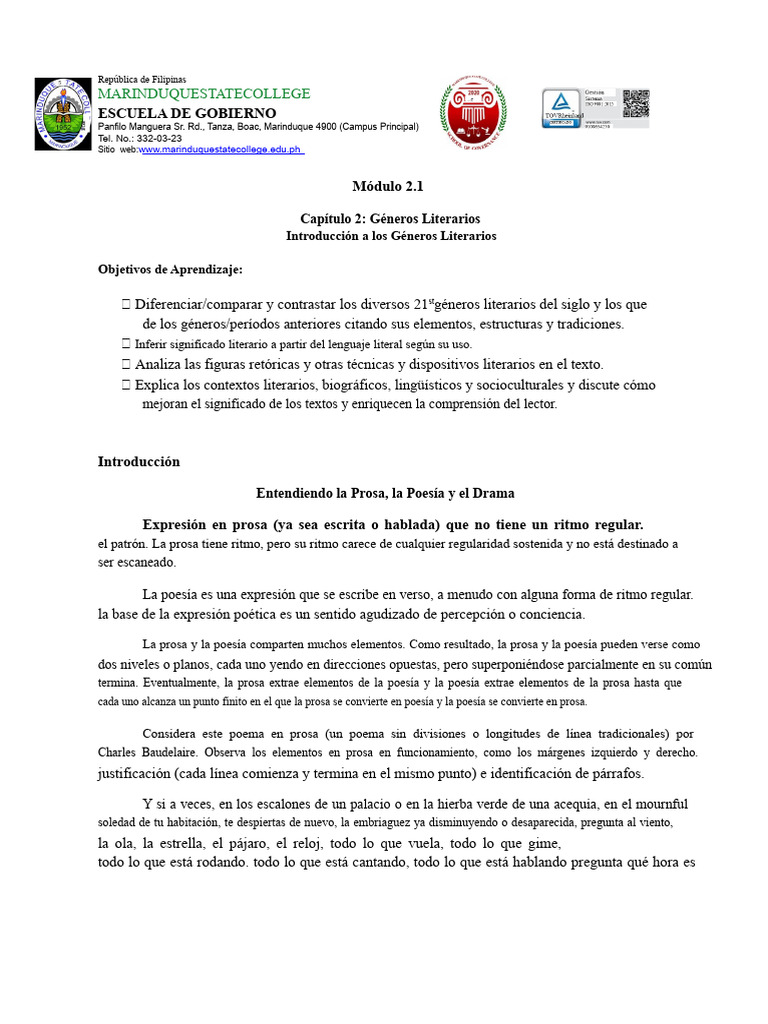 Módulo 2.1 - Introducción A Los Géneros Literarios | PDF | Poesía | Prosa