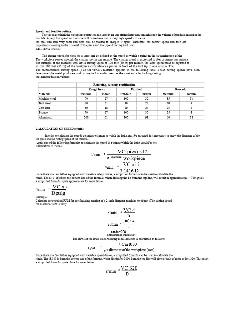 Speeds and Feed For Turning Lathe and Oxycut Table | PDF | Mechanical ...
