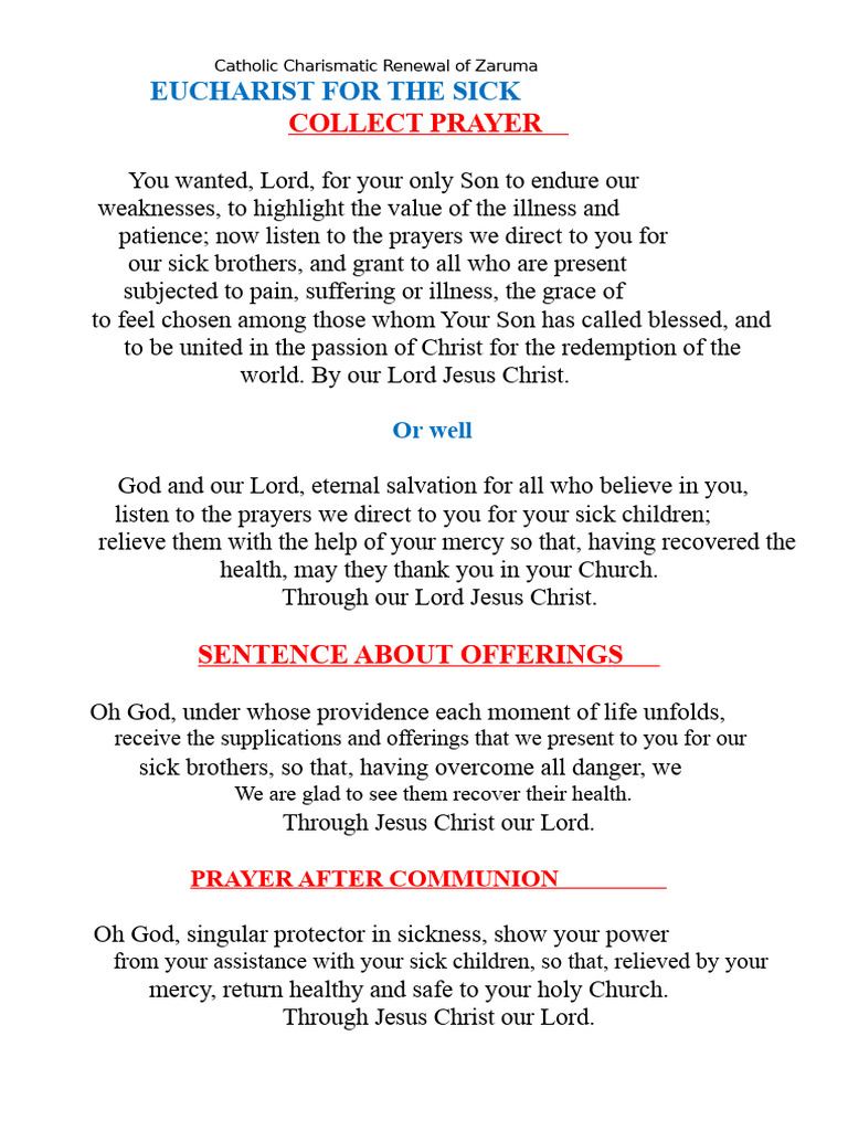 Collect Prayer For Healing Mass | PDF | Prayer | Eucharist