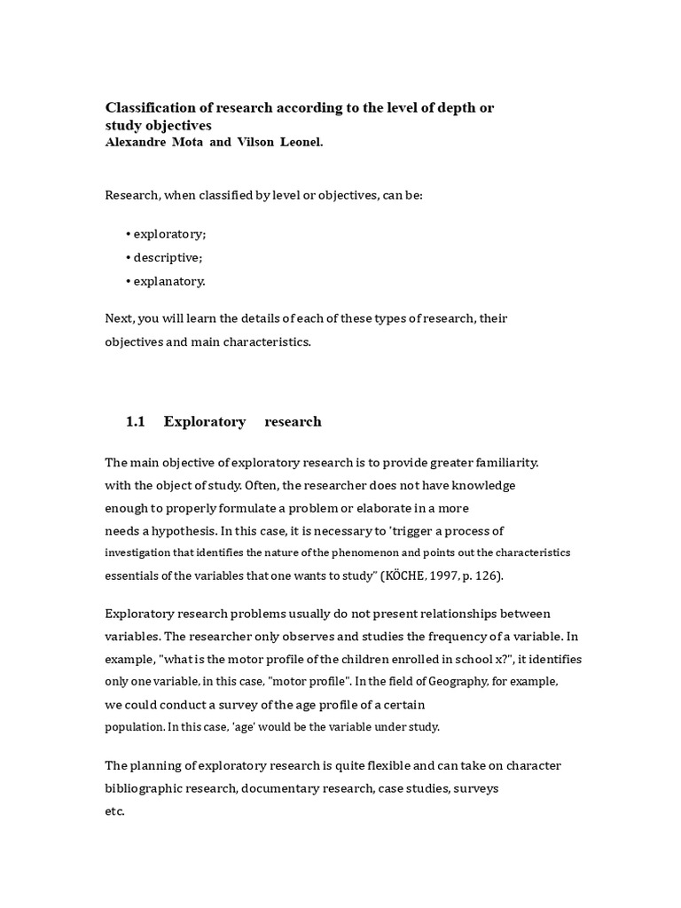 Classification of Research According To The Level of Depth or Study ...
