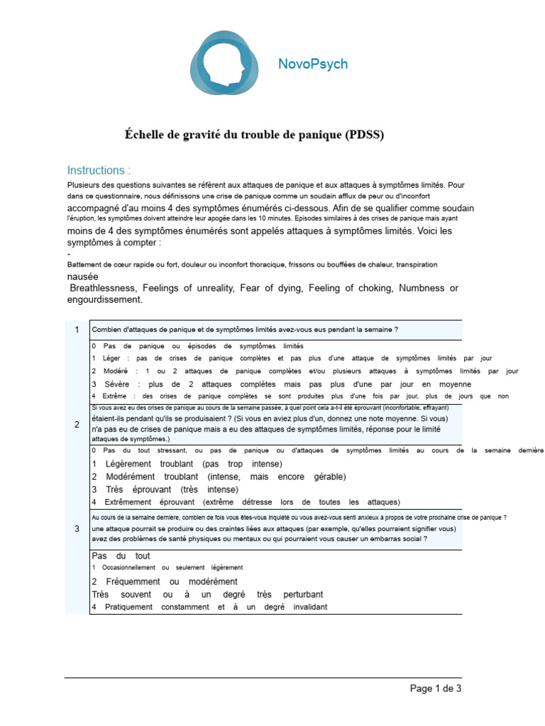 Échelle de gravité du trouble de panique | PDF | Peur | Attaque de panique