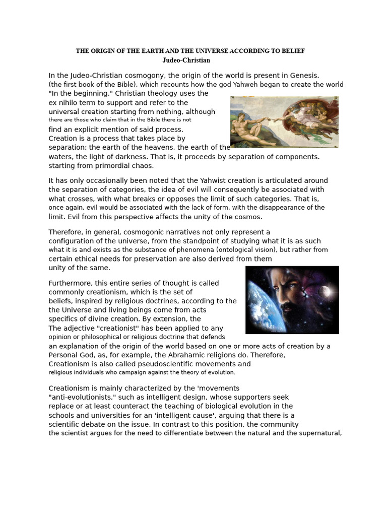 The Origin of The Earth and The Universe According To Judeo-Christian ...