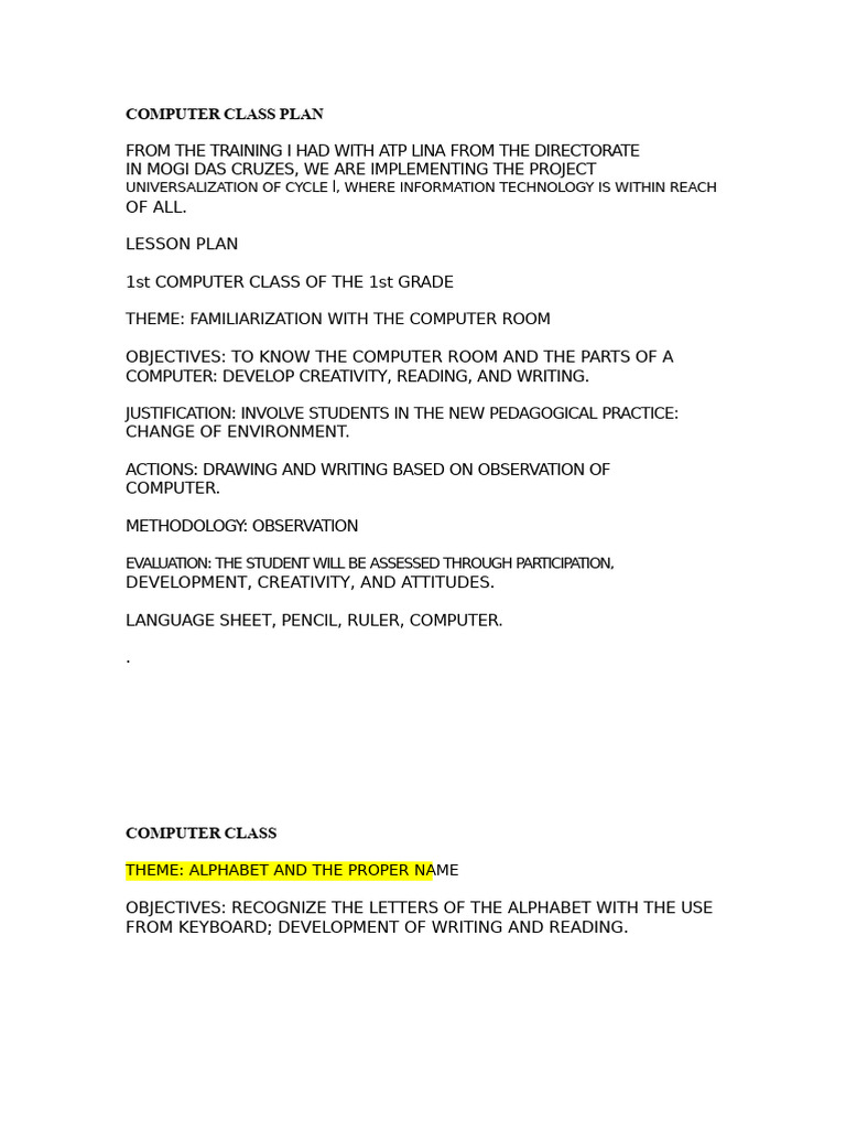 Lesson Plan and Computer Projects | PDF | Application Software | Science