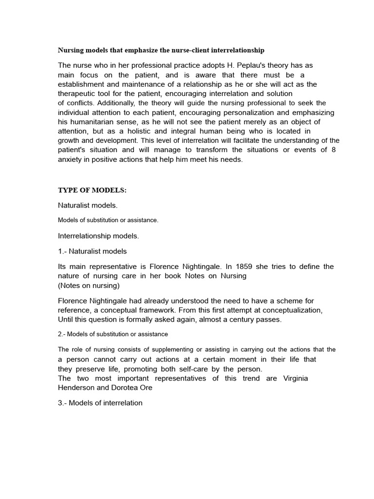 2 Nursing Models That Emphasize The Interrelationship Nurse | PDF ...