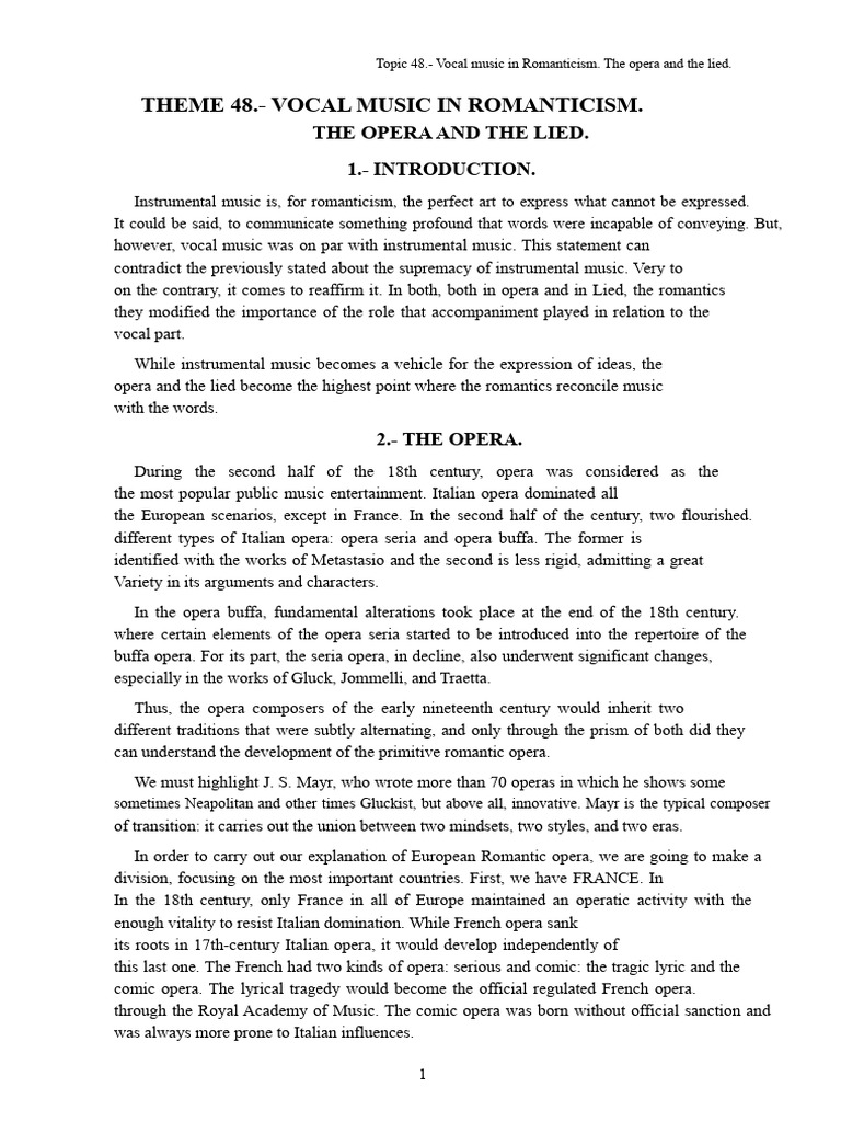 THEME 16 - Vocal Music in Romanticism. Opera and The Lied. | PDF ...