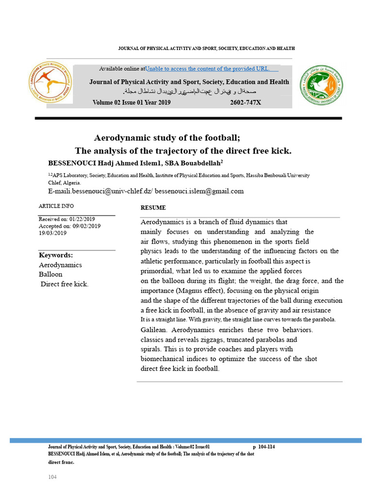 Aerodynamic Study of The Football - Analysis of The Trajectory of The ...