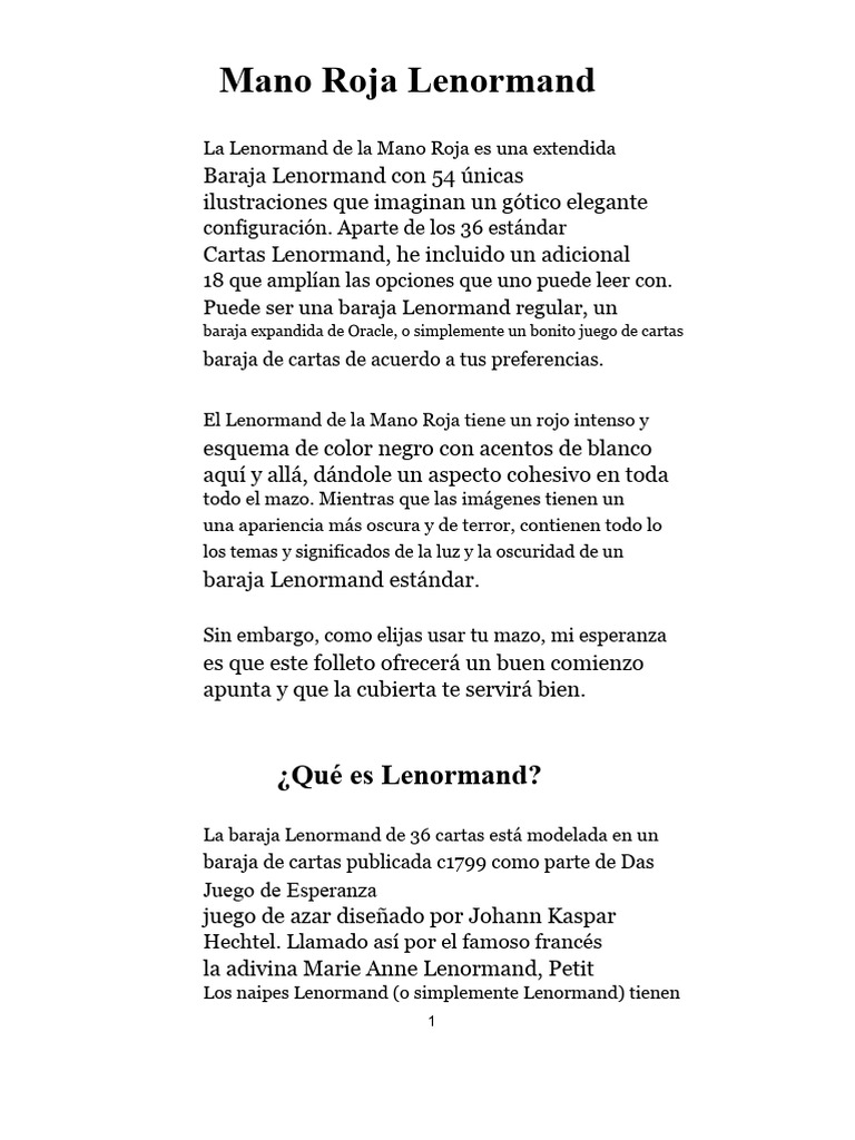 Baraja Lenormand Mano Roja: Guía Completa | PDF | Jugando a las cartas ...